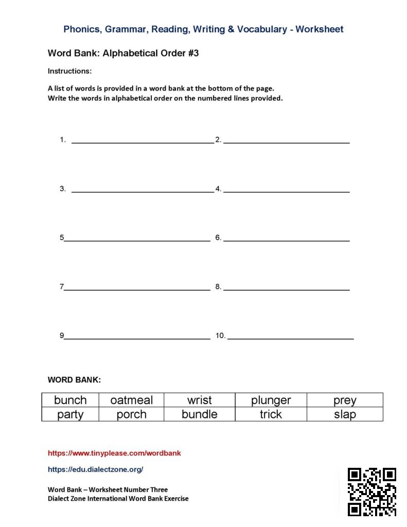 Word Bank Exercises – Worksheet – Dialect Zone International