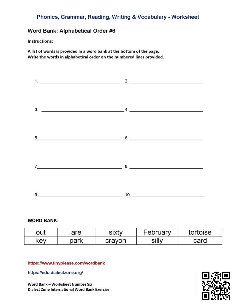 Word Bank Exercises – Worksheet – Dialect Zone International